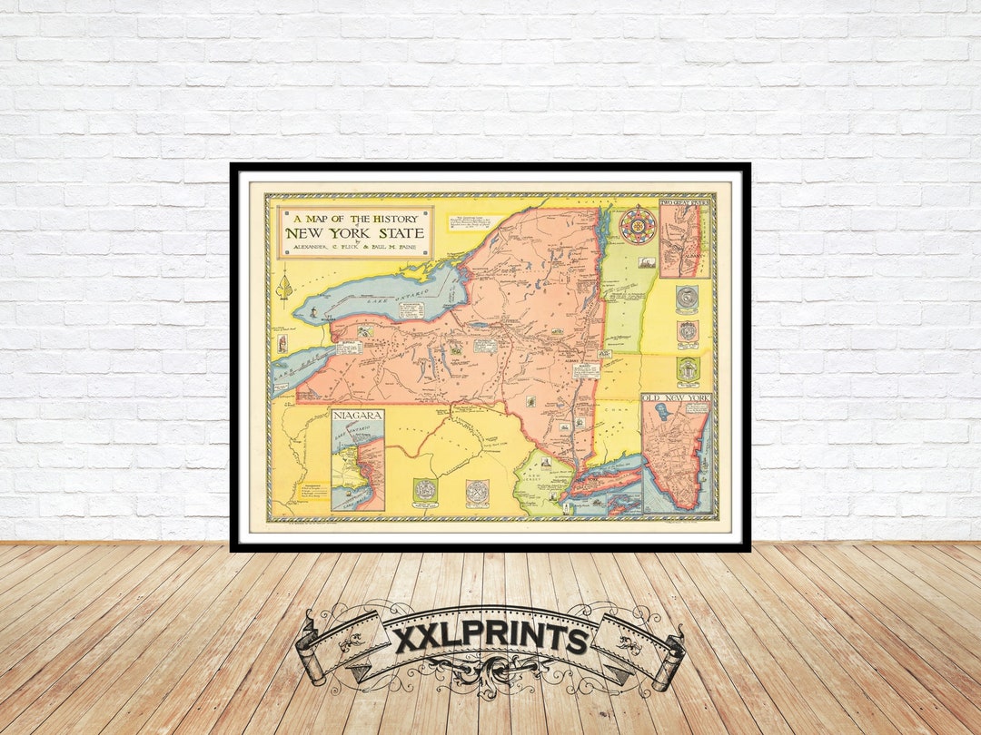 1928 New York State History Map: Antique Fine Art Print - Etsy