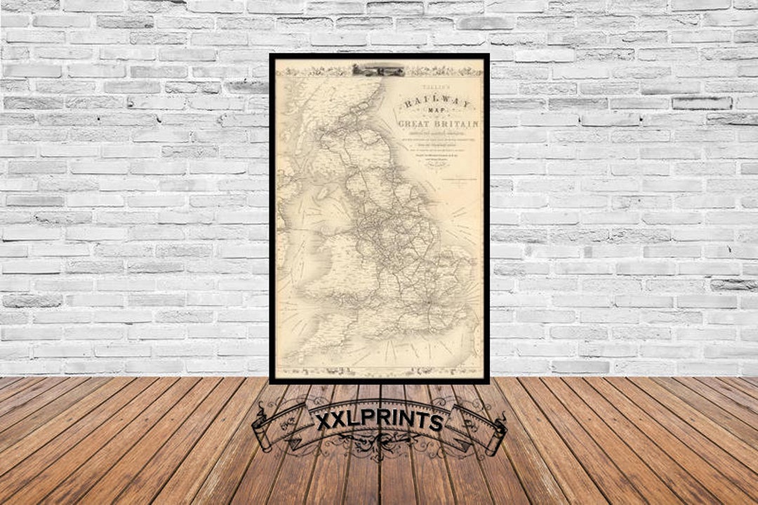 Old Railway Map of Great Britain, 1851, Rare Map, Fine Reproduction ...