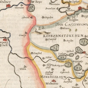Ancient Map of Bedfordshire, 1676, Rare Map, United Kingdom's Counties ...