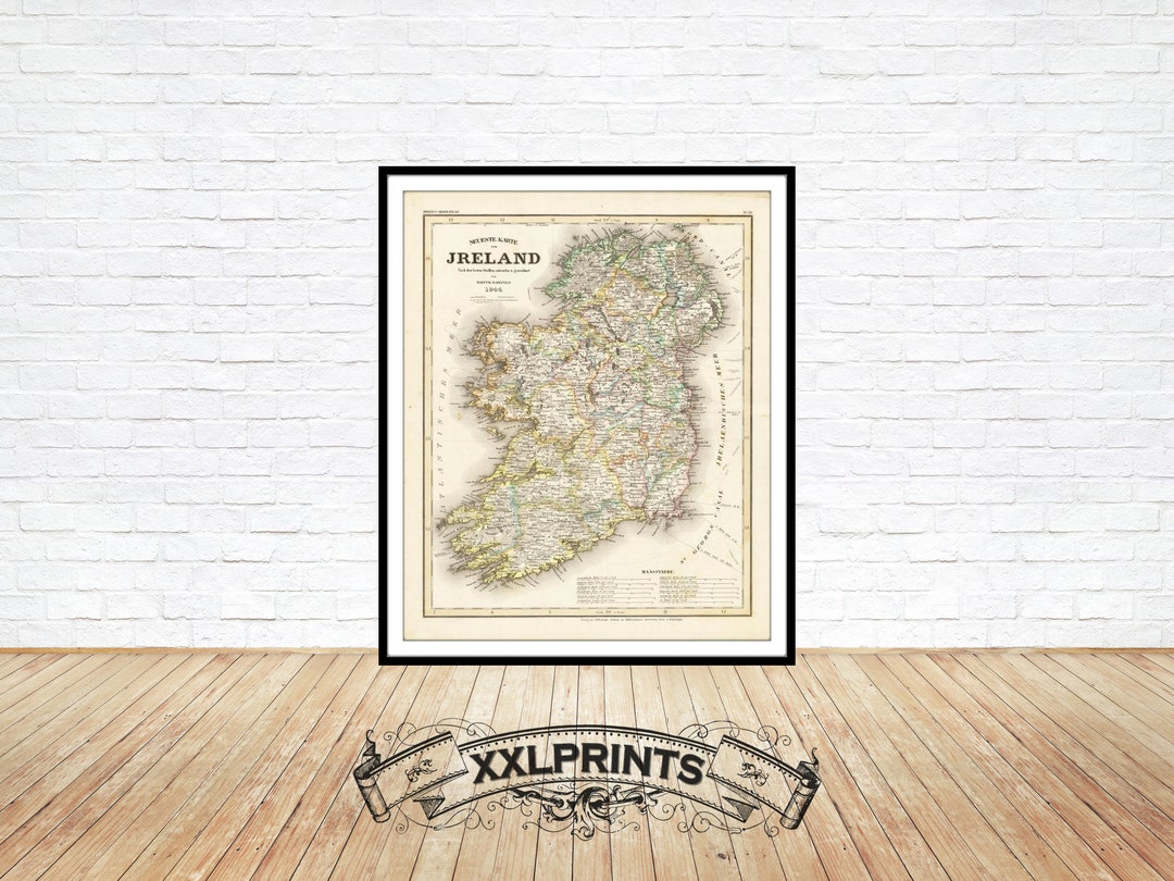 Antique Ireland Map Print: 1844 German Language Fine Art Reproduction ...