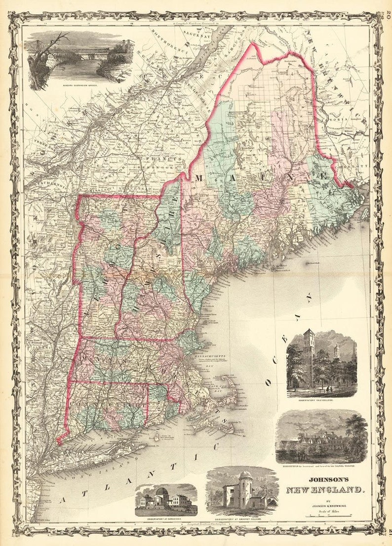 Old Map of New England 1861 Rare Antique Map Fine - Etsy