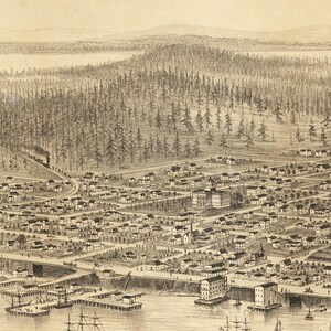 Seattle Antique Map Print: 1878 Bird's Eye View Reproduction - Etsy