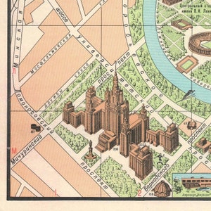 Old Map of Moscow, Pictorial City Plan, 1975, Russian Language ...