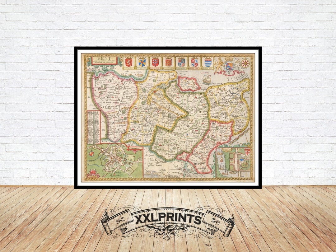 Ancient Kent Map Print: 1676 United Kingdom County Reproduction - Etsy