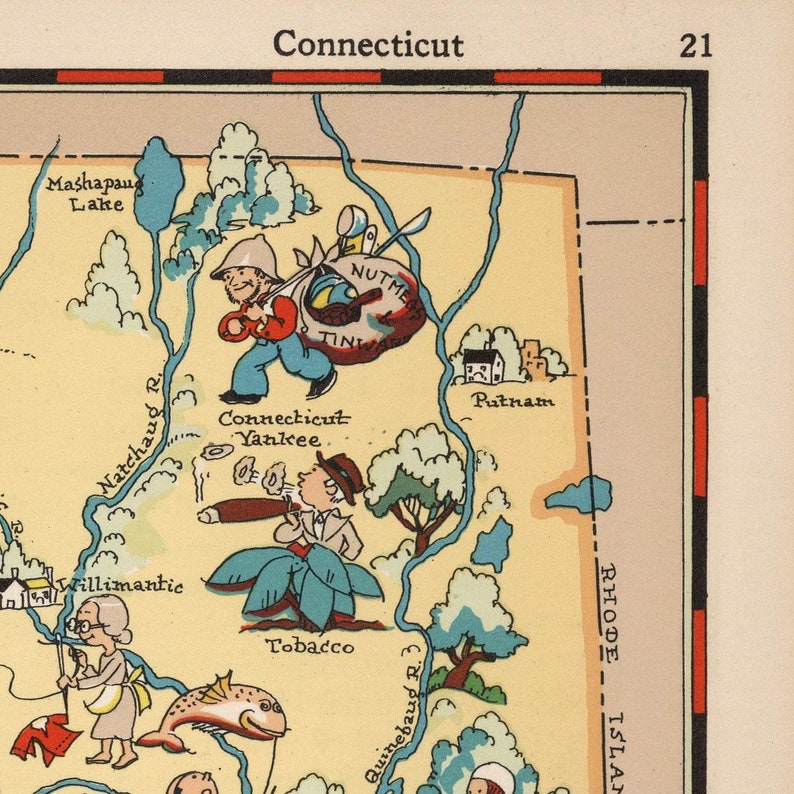 1935 Connecticut Cartoon Map: Fine Art Giclée Print - Etsy