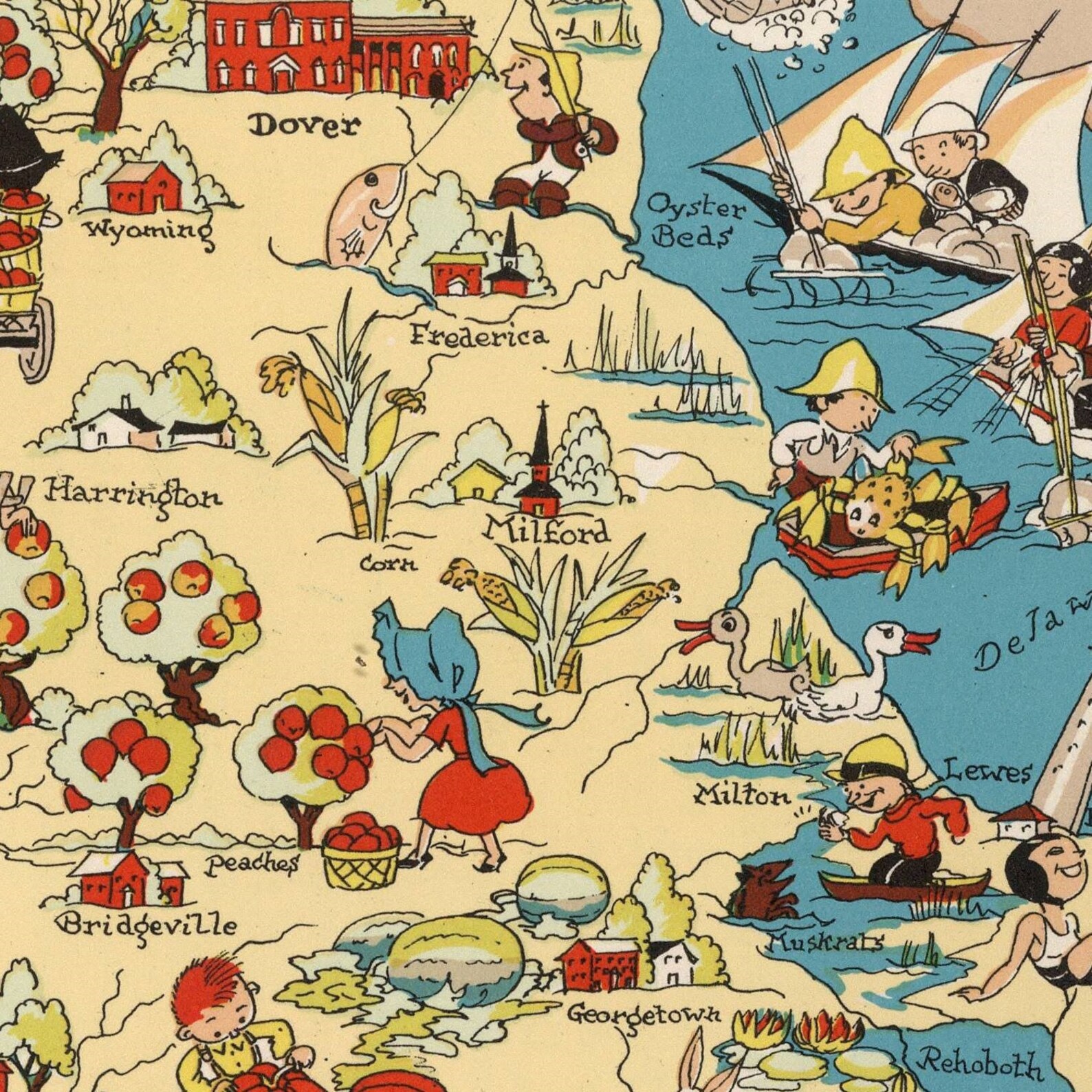 1935 Cartoon Map of Delaware Pictorial Map Fine - Etsy