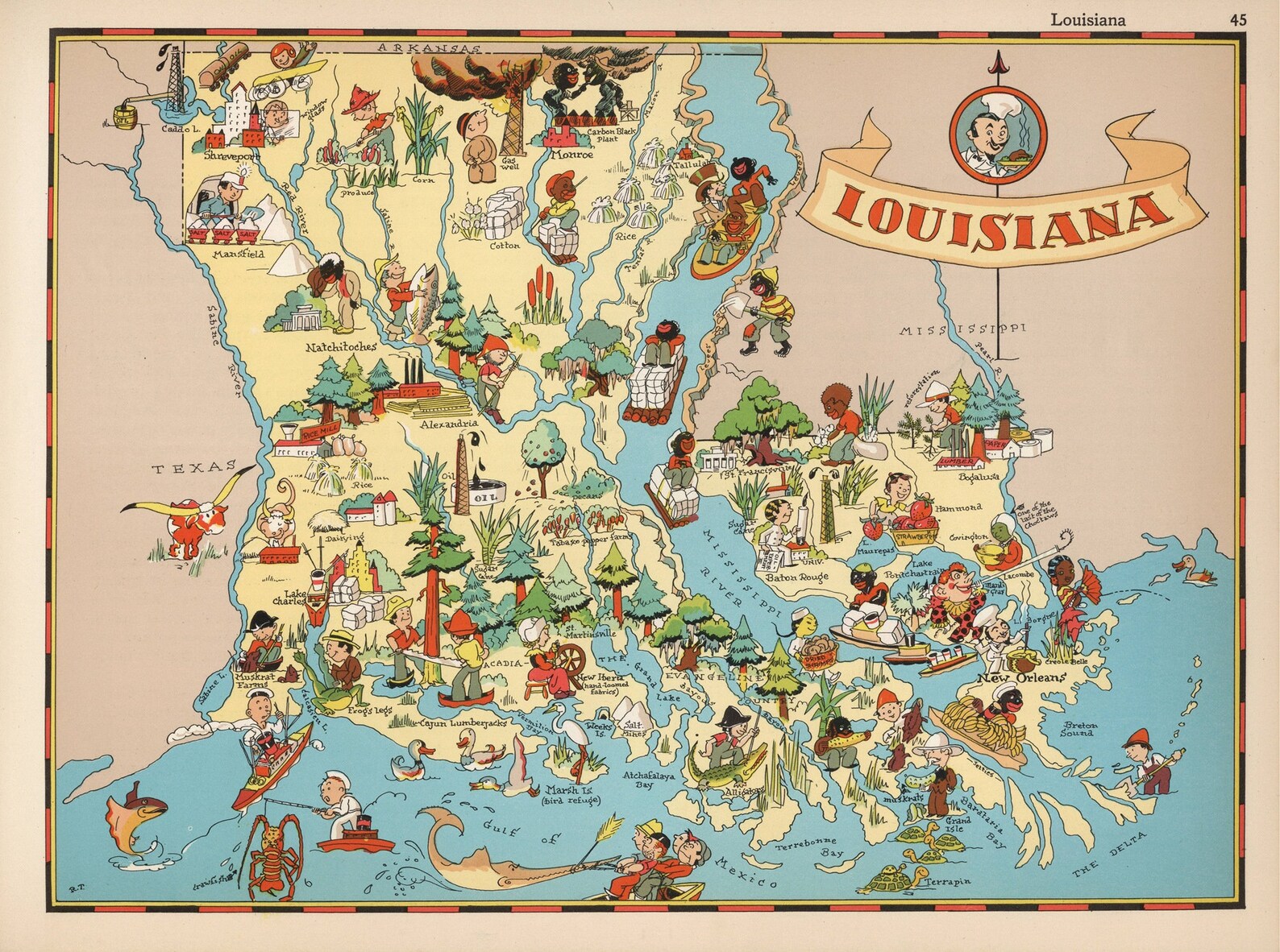 1935 Louisiana Cartoon Map: Fine Art Giclée Print - Etsy