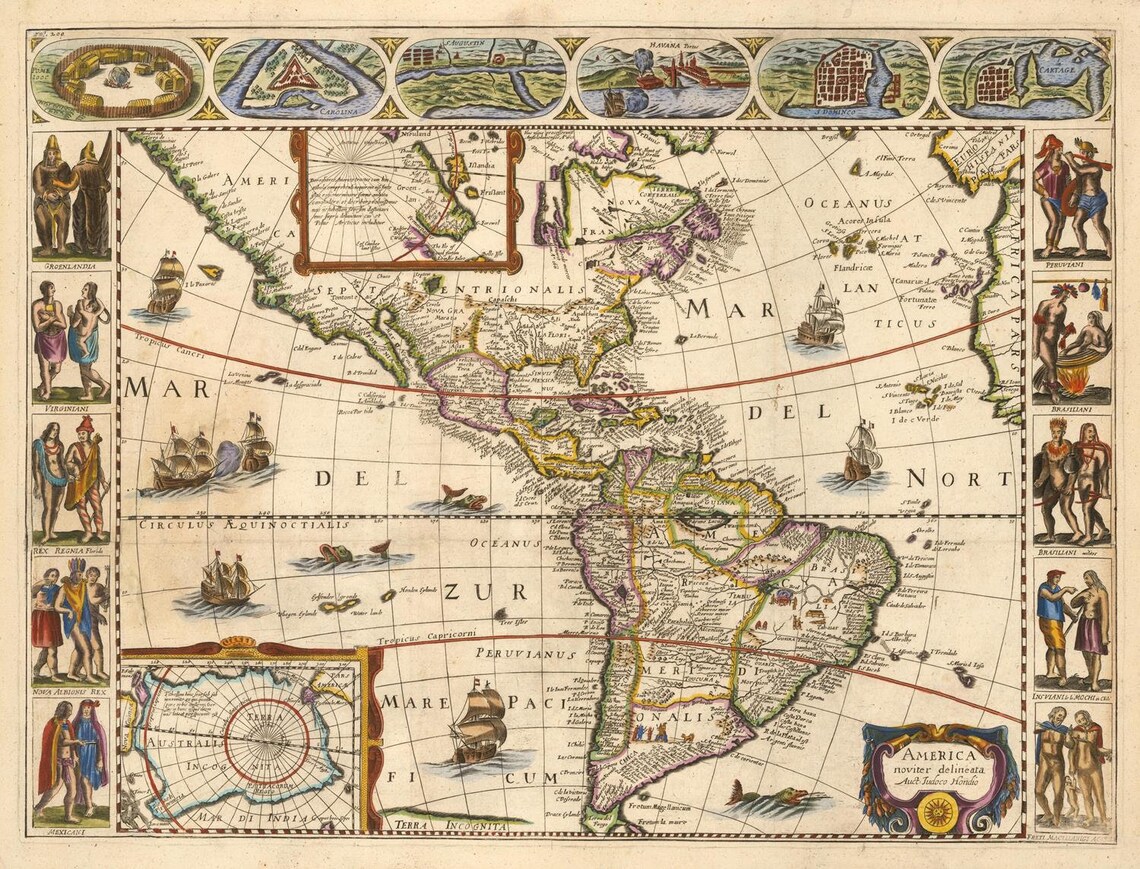 Beautiful Map Set of 4 Continents 1659 Ancient Maps Fine - Etsy