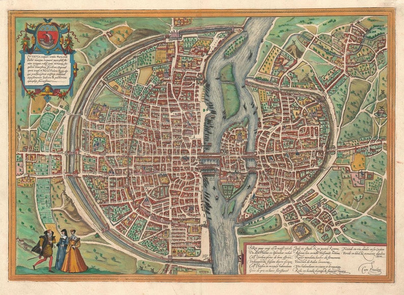 Old Map of Paris France 1572 City Plan Ancient Very Rare - Etsy