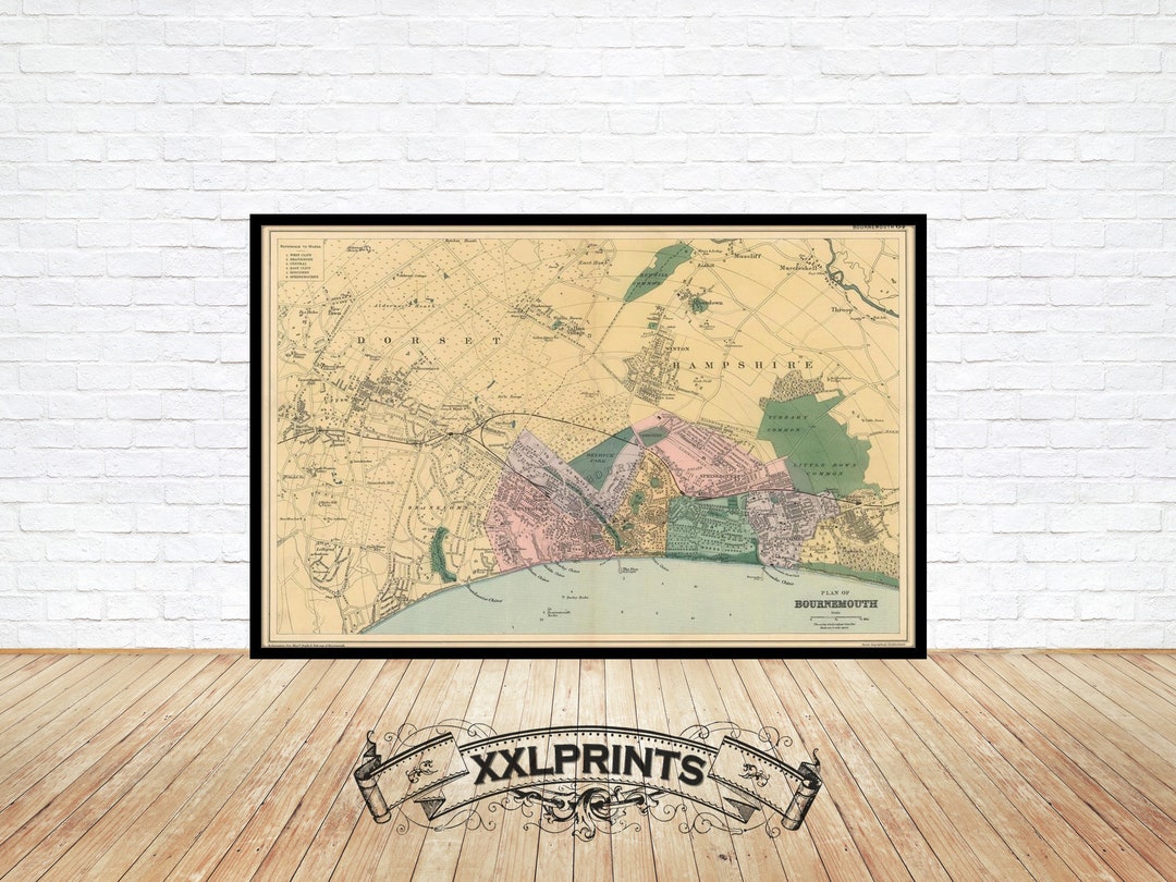Old Map of Bournemouth,city Plan,1890,rare Map,antique Map,united ...