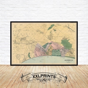 Old Map of Bournemouth,city Plan,1890,rare Map,antique Map,united ...
