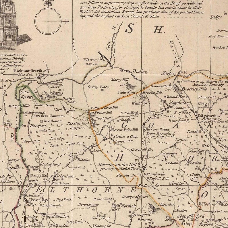 Middlesex Map Print: 1777 Antique United Kingdom County Reproduction - Etsy