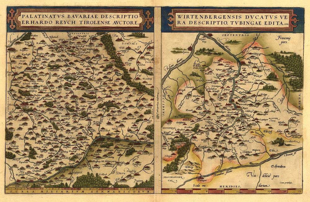 Antique Map of Bavaria, Baden-wurttemberg, 1550, Very Rare Map, Ancient ...