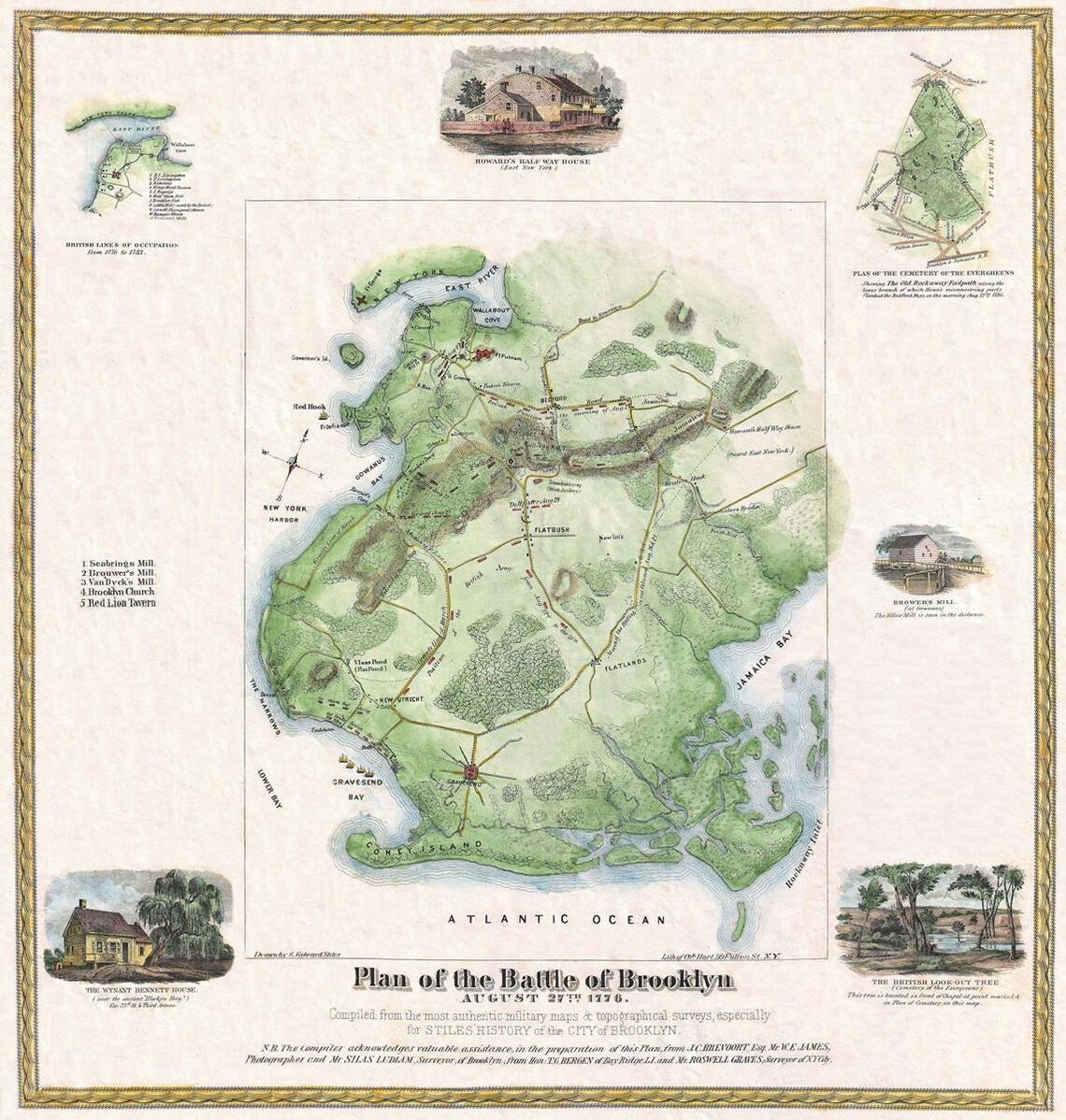 Antique Battle of Brooklyn Map Print: 1867 Fine Art Reproduction - Etsy