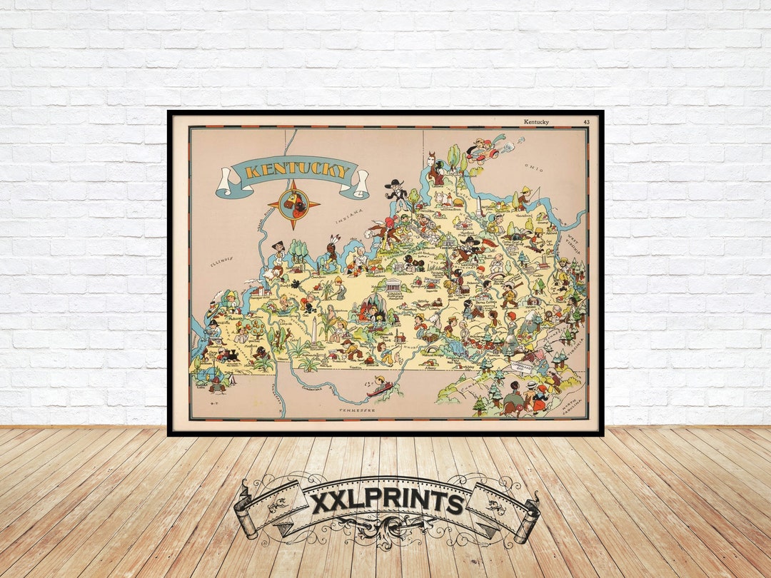 1935 Kentucky Cartoon Map Print: Vintage Pictorial Art - Etsy