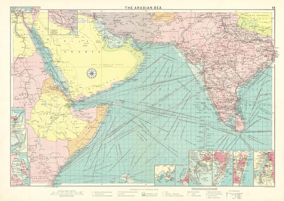 Prints Old map of Arabian Sea rare map antique 1915 fine reproduction ...