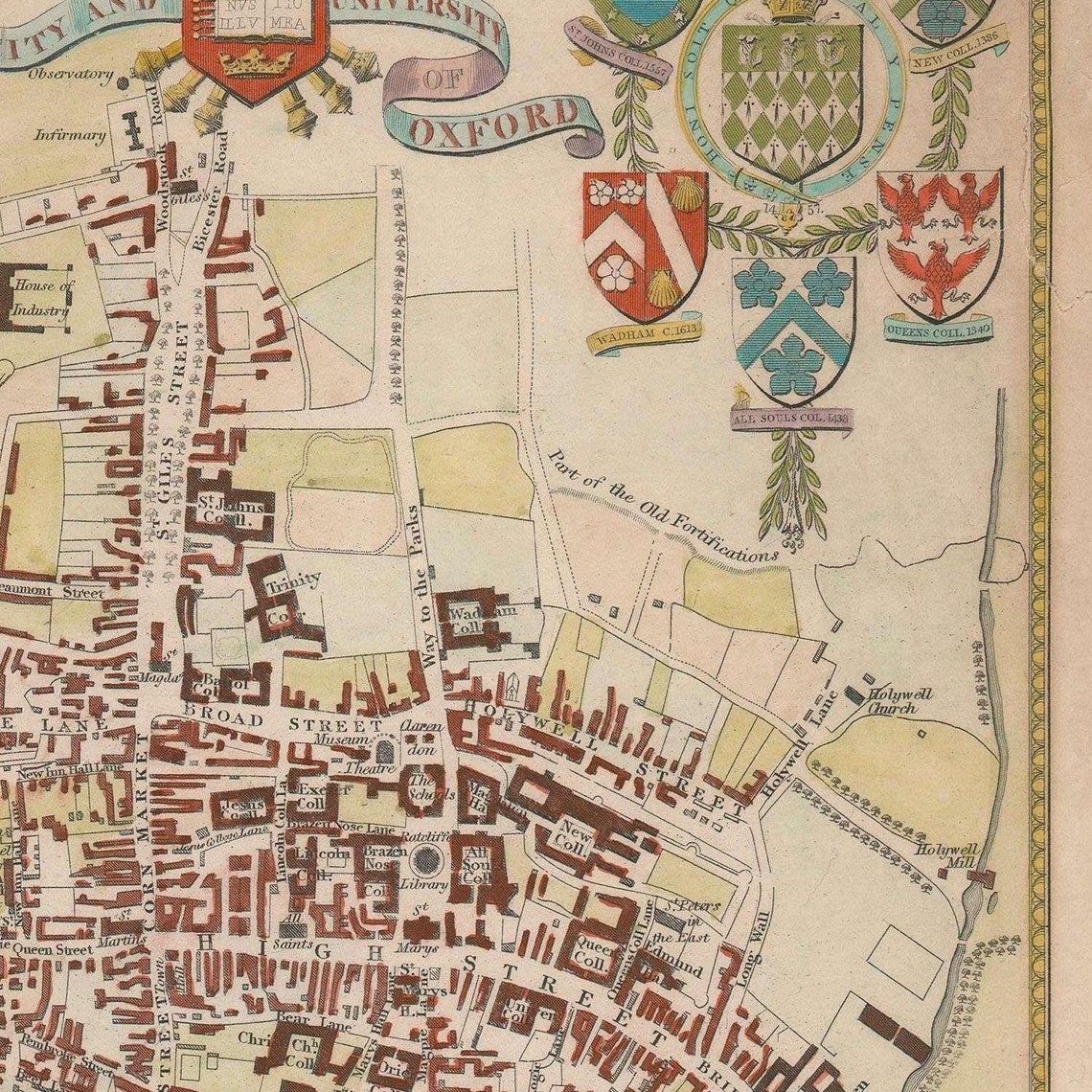 Old map of Oxford England 1837 rare city plan fine | Etsy