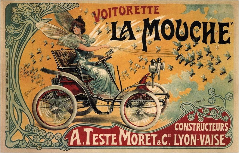 Voiturette La Mouche Poster: 1900 Art Nouveau Fine Art Print - Etsy