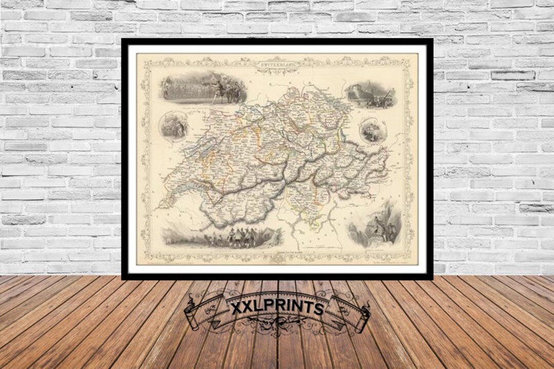 Antique Switzerland Map Print, 1851: Fine Art Reproduction - Etsy