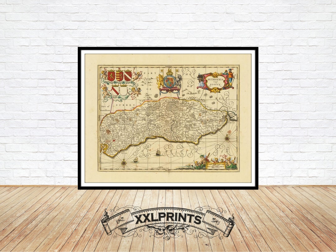 Sussex Map Print: 1690 Antique United Kingdom County Map - Etsy