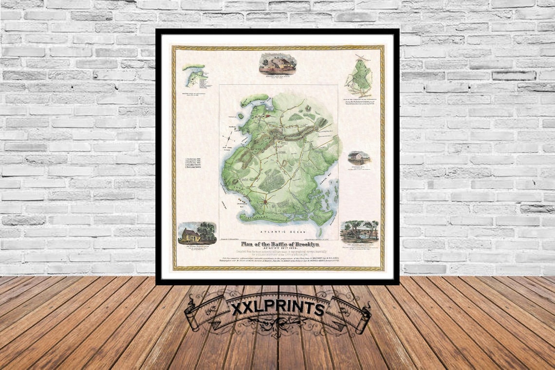 Antique Battle of Brooklyn Map Print: 1867 Fine Art Reproduction - Etsy