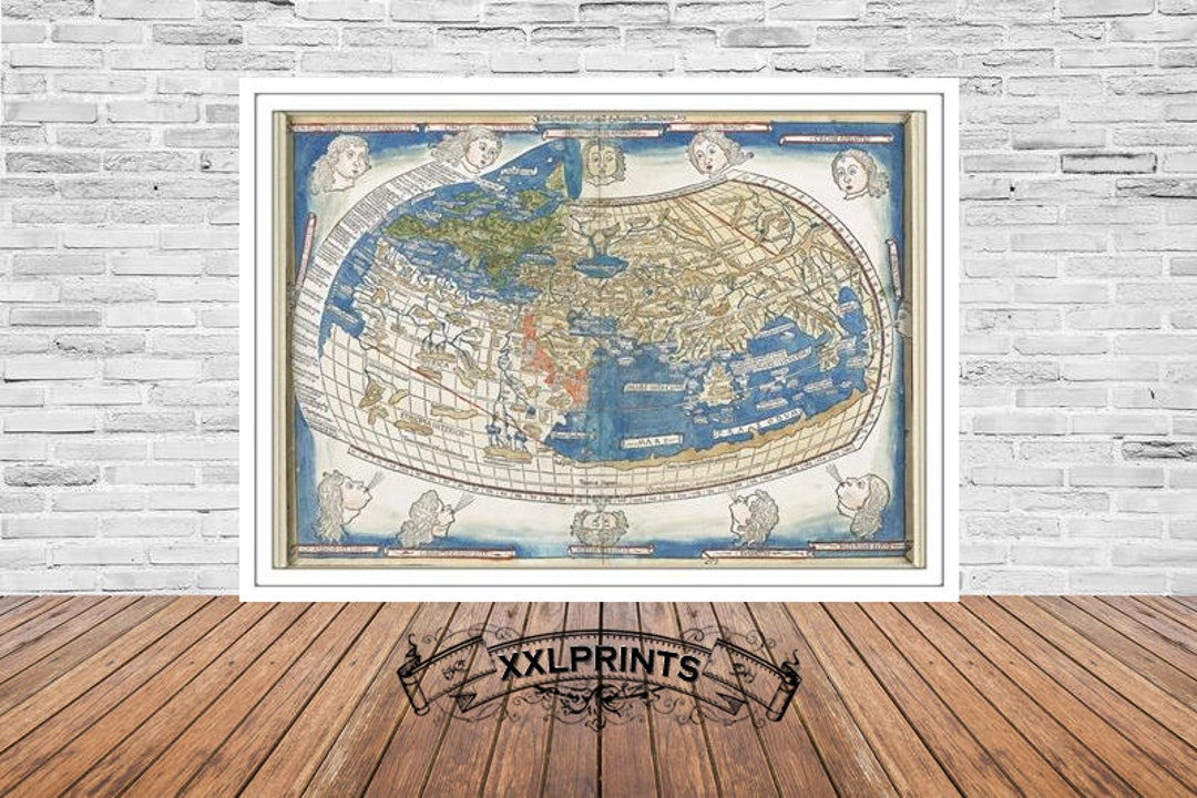 Ptolemy World Map Print: 1482 Antique Decor, Fine Art Reproduction - Etsy
