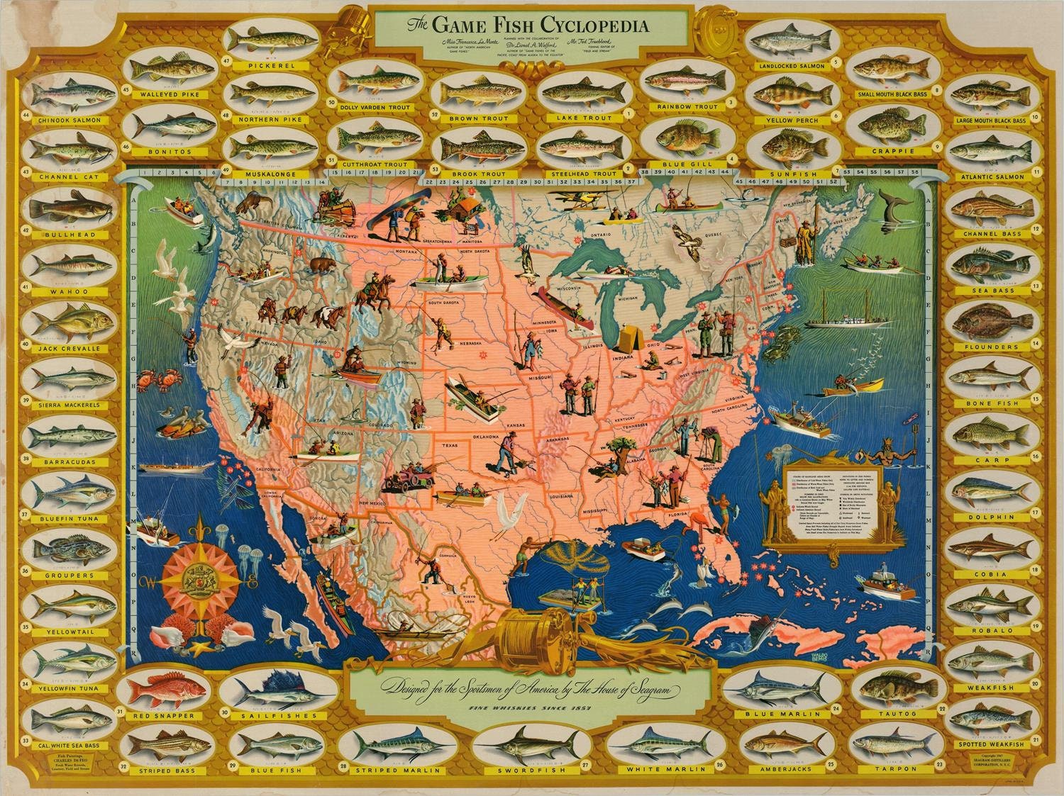 1947 Fish Angling Map of the United States: Vintage Fine Art Print - Etsy