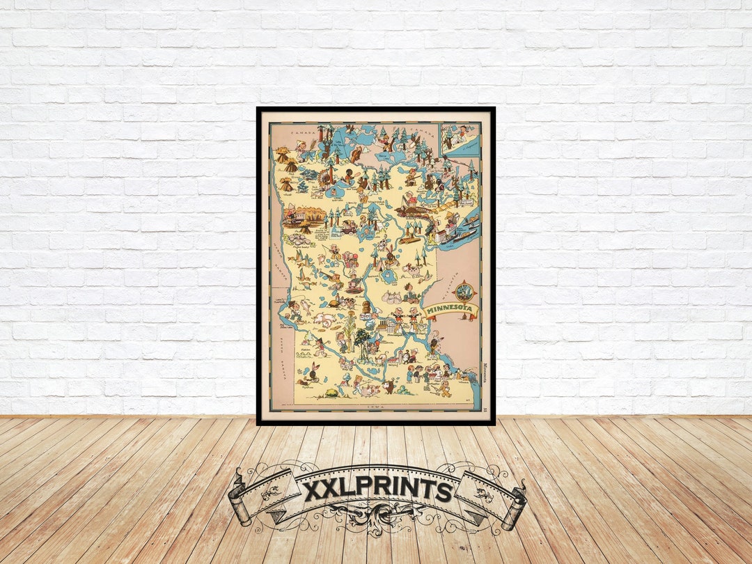 1935 Minnesota Cartoon Map: Fine Art Giclée Print - Etsy