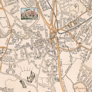 Old Map of Dedham, Massachusetts, 1935, Pictorial Map, Fine ...