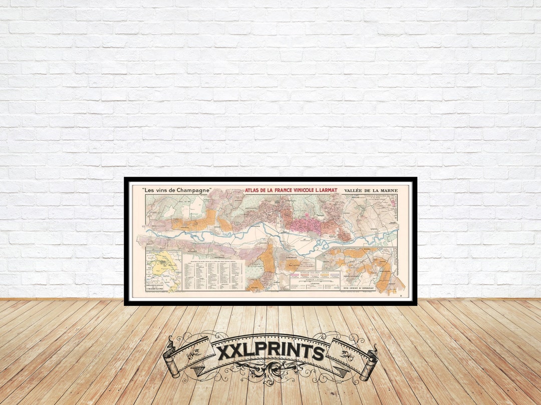 Marne River Valley Map Art Print: Champagne Vineyards, France (1944) - Etsy
