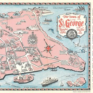 Old Pictorial Map of St. George, Bermuda, 19th Century, Fine ...