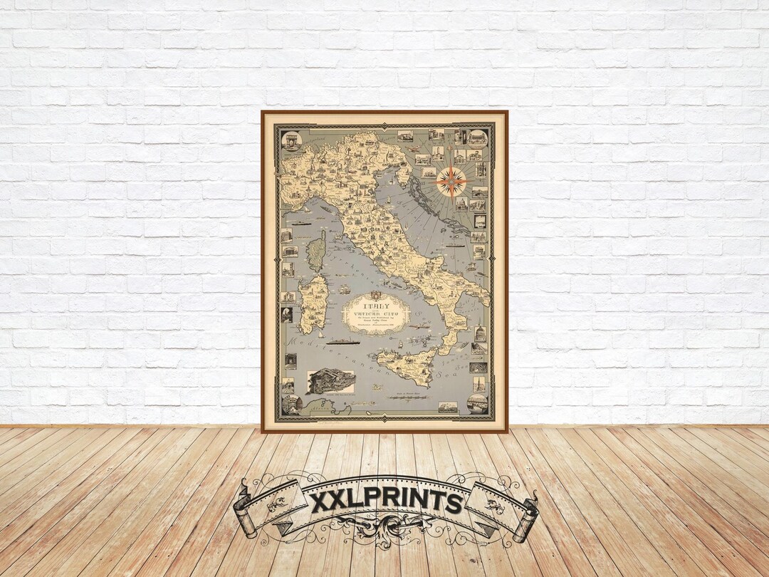 Italy & Vatican City Map Print: 1935 Illustrated Antique Decor - Etsy