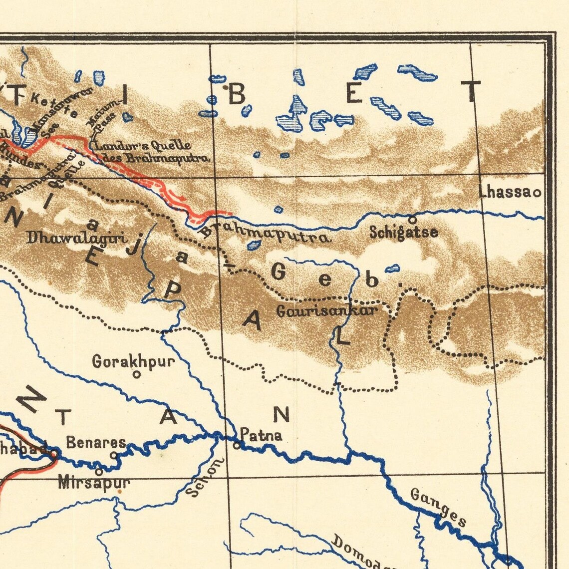 Southwestern Tibet Map Print: 1897 German Fine Art Reproduction - Etsy