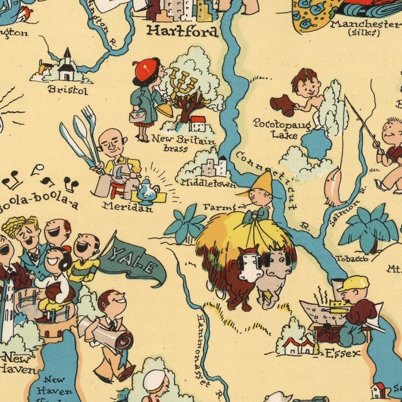 1935 Connecticut Cartoon Map: Fine Art Giclée Print - Etsy