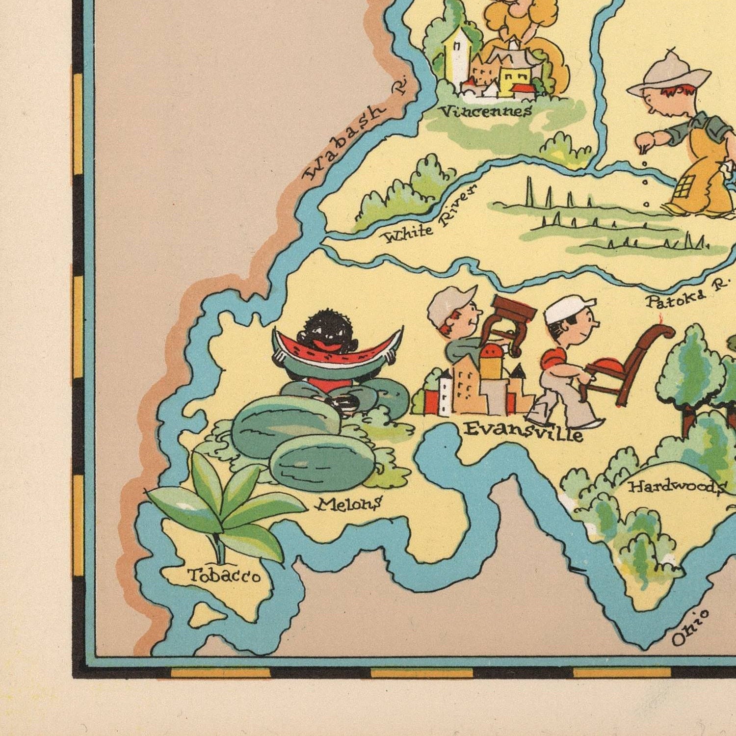 1935 Cartoon Map of Indiana Pictorial Map Fine Reproduction - Etsy