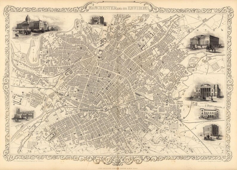 Manchester Map Print: 1851 Antique City Plan, Fine Art Reproduction - Etsy