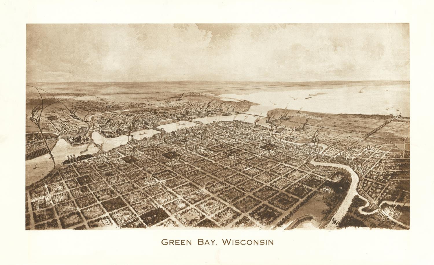 Old Map of Green Bay 1900 Bird's Eye View Rare Fine - Etsy
