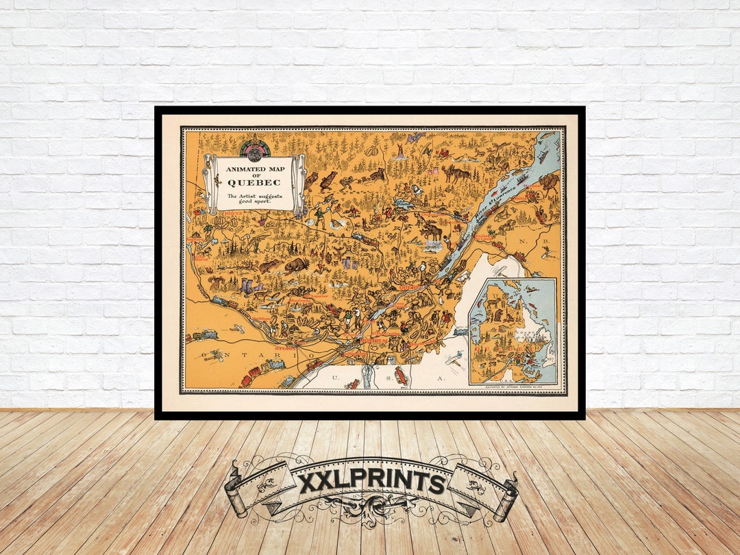 1929 Animated Map of Quebec: Vintage Canada Province Art Print - Etsy
