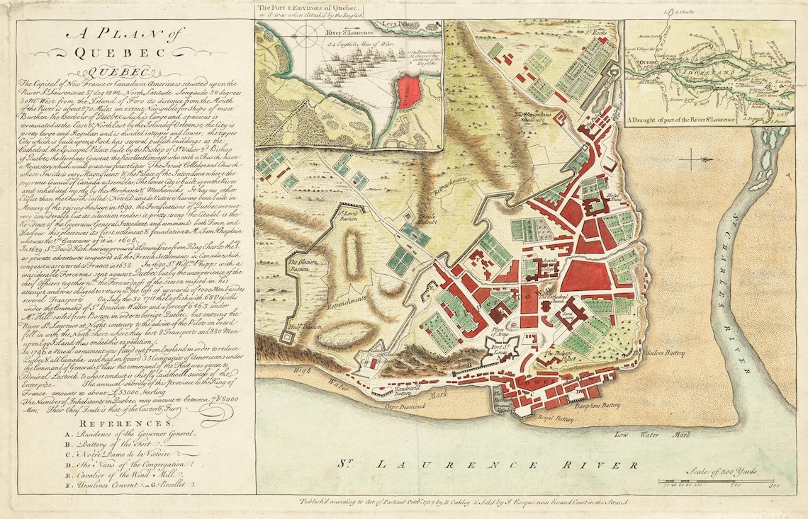 Old Map of Quebec Canada 1759 Rare Map Fine Reproduction - Etsy