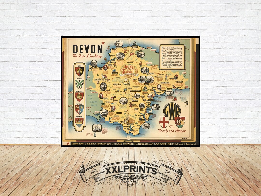 1950s Devon Pictorial Map Print: Vintage United Kingdom Art - Etsy