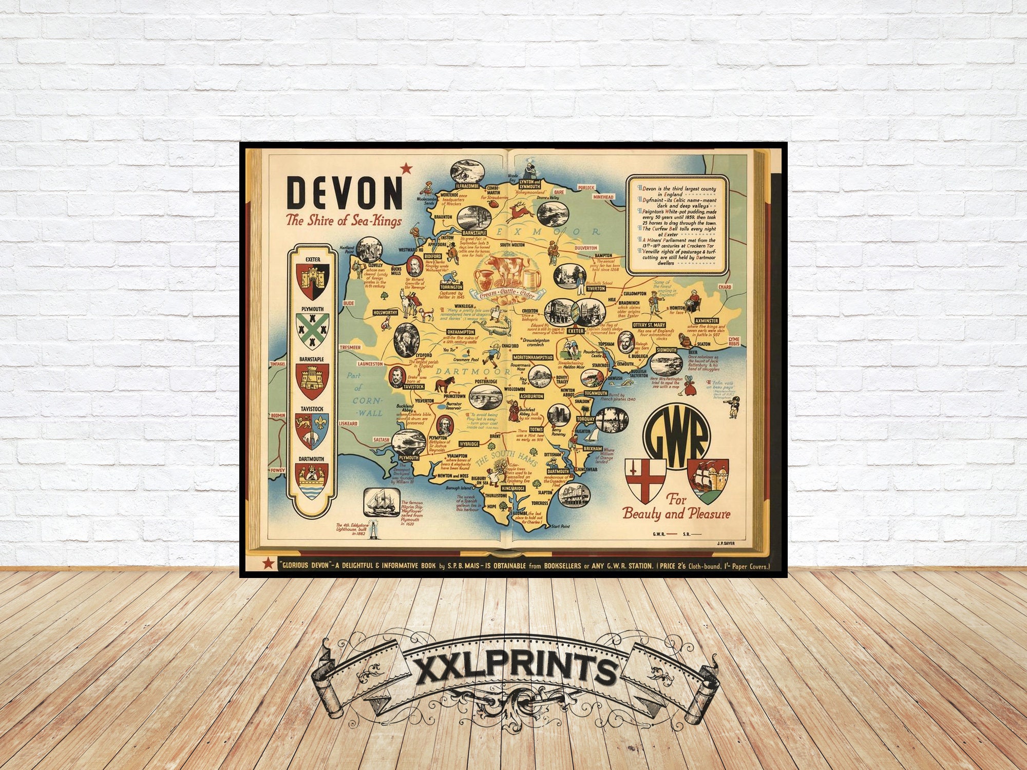 Old Pictorial Map of Devon 1950 United Kingdom's - Etsy