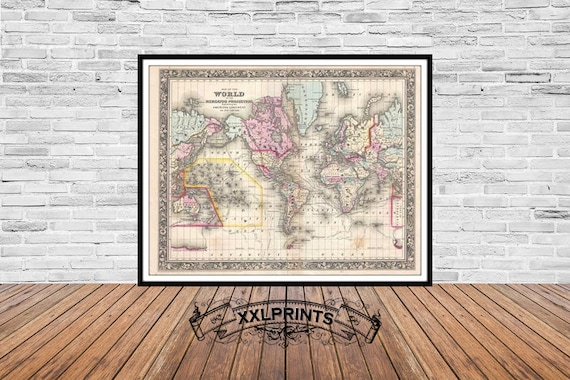 Art & Collectibles Digital Prints Rare Vintage Map of the World MP467 ...
