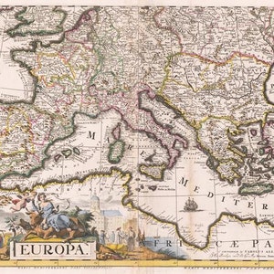 Old Map of Europe, 1705, Extremely Rare, Antique Map, Fine Reproduction ...