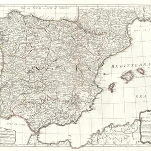 Antique Map of Spain and Portugal, 1790: Fine Art Print - Etsy
