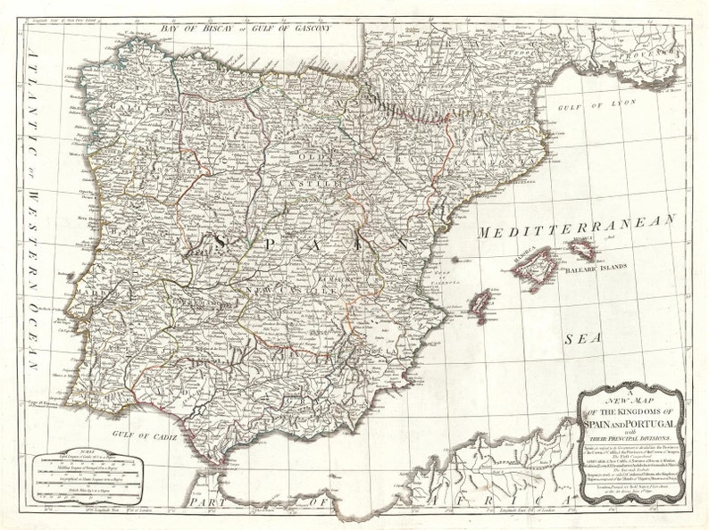 Antique Map of Spain and Portugal 1790 Antique Decor Fine - Etsy