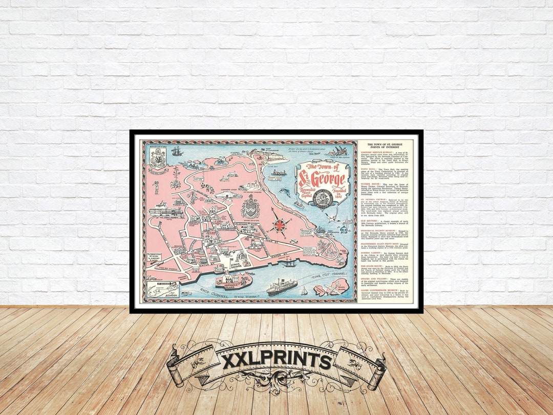 St. George Bermuda Map: 19th Century Pictorial Fine Art Print - Etsy