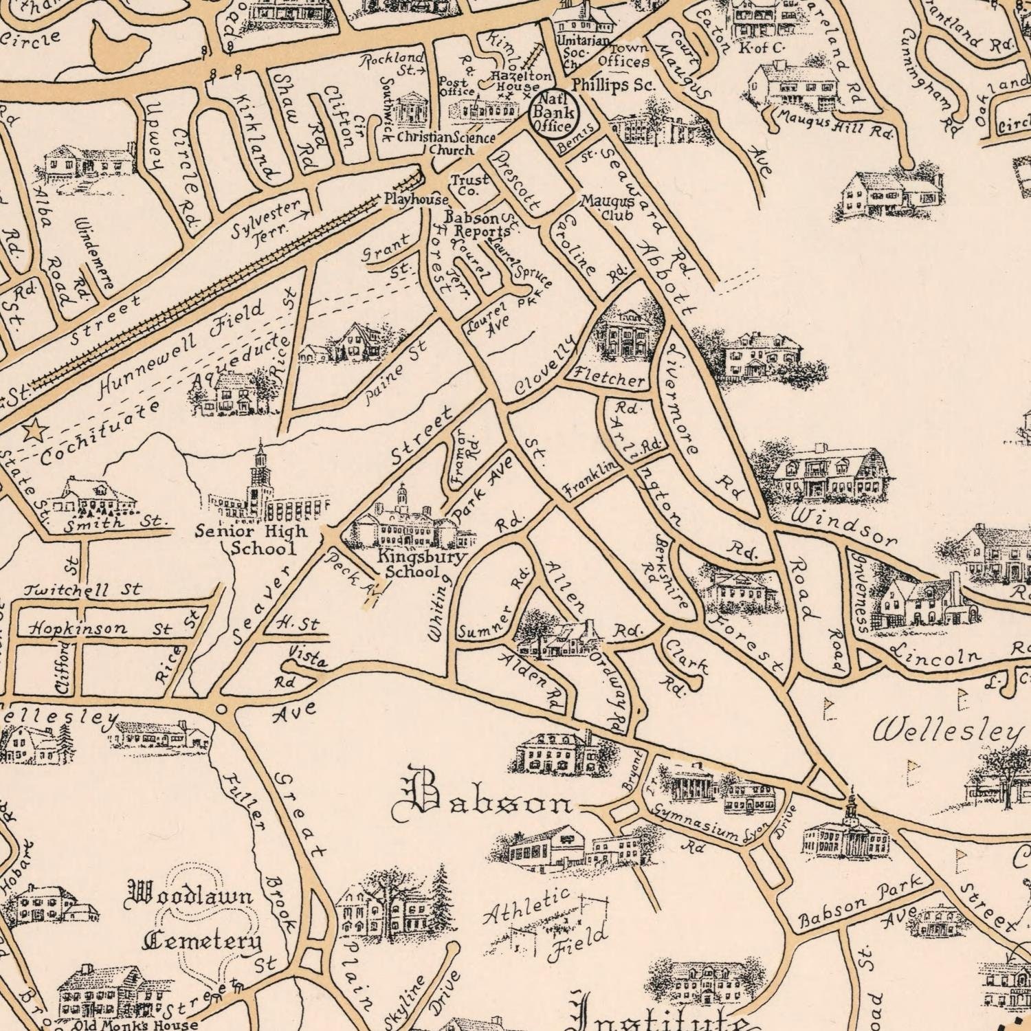 Wellesley Massachusetts Map Print: 19th Century Fine Art Reproduction ...