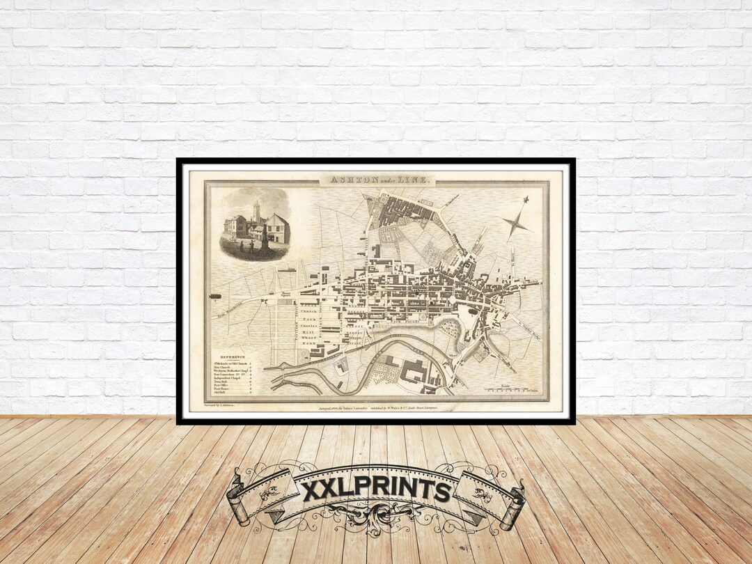 Ashton Under Lyne Map Print: 1824 East Manchester Vintage City Plan ...