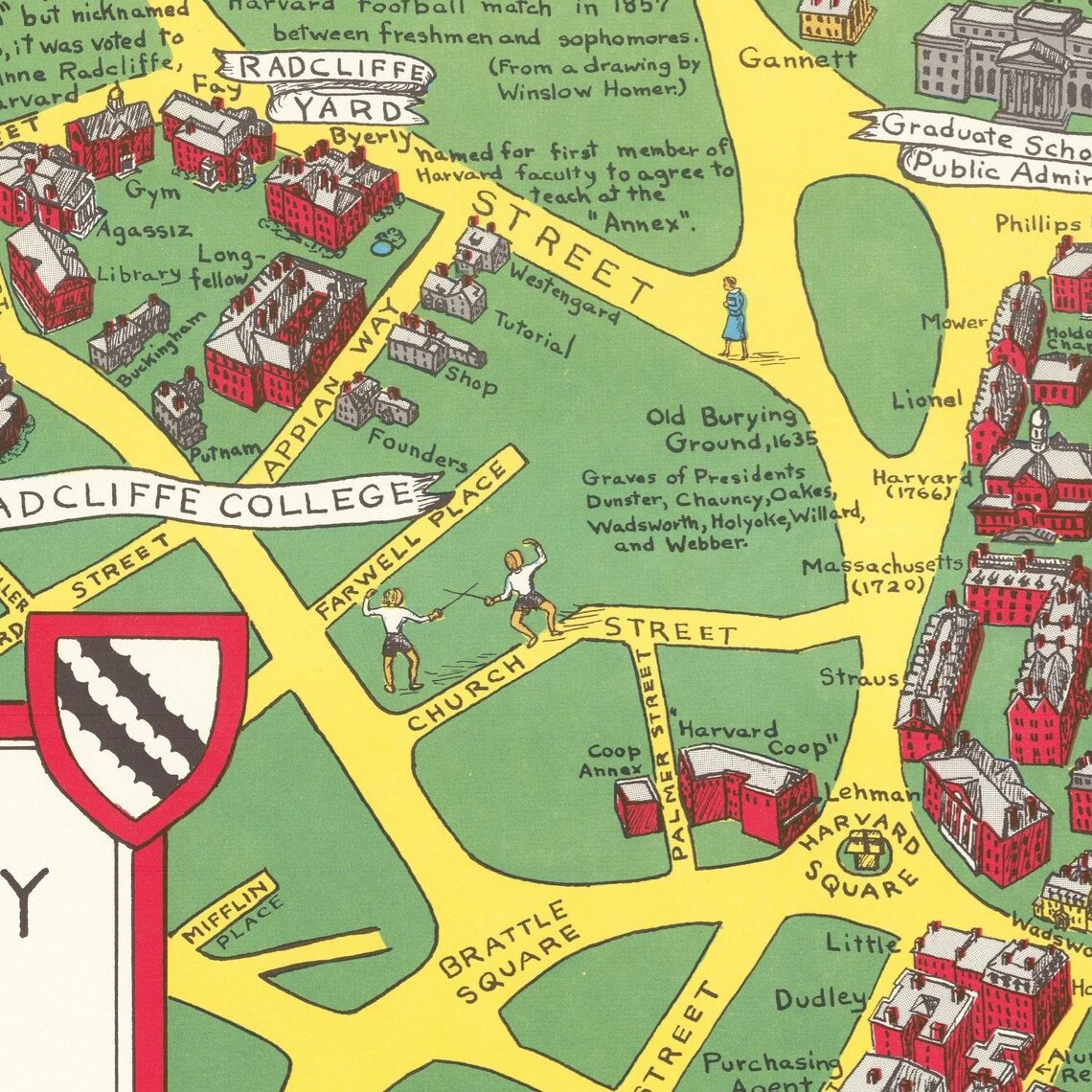 Old Pictorial Map of Harvard University Radcliffe College - Etsy