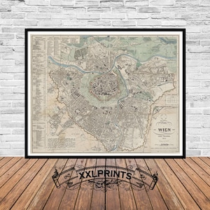 Antique Map of Vienna, 1852, Fine Reproduction, Large Map, Fine Art ...